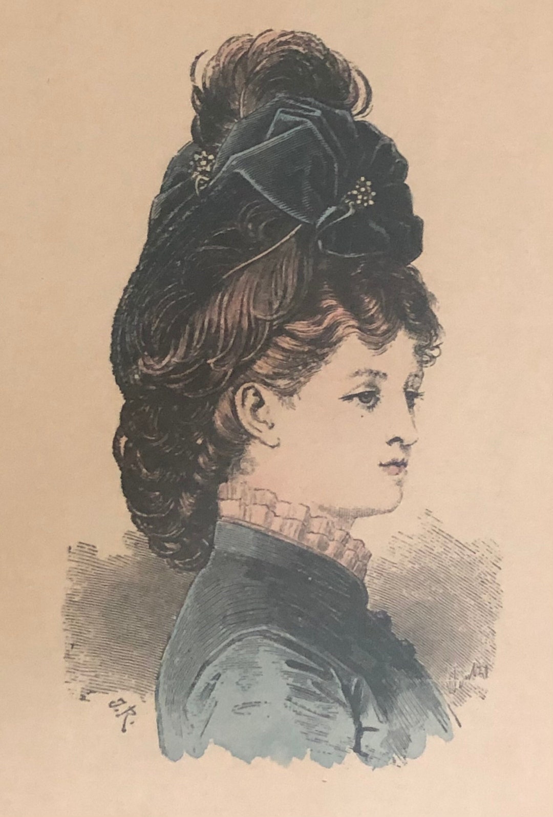 ANTIQUE Victorian Pen & Ink Drawing "young LADIES I " Signed. Beautiful ...