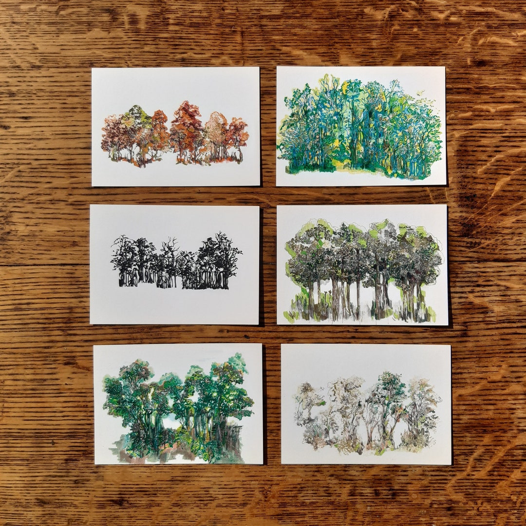 Woodland Tree Art Postcards Seasonal Forest Prints Set Of 12 Etsy
