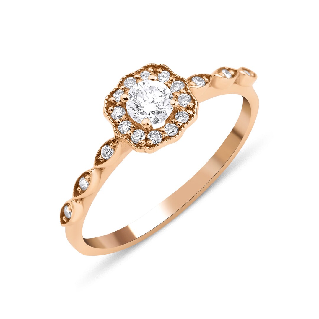 Vintage Diamond Ring, Solid Gold, Round Cut, Brilliant Diamond ...