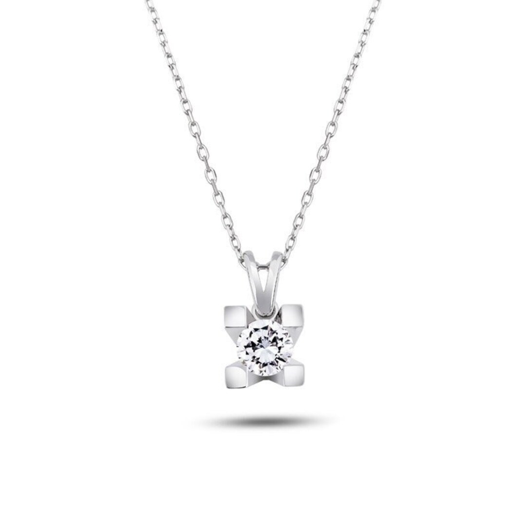 Solitiare Diamond Necklace, Solid Gold Pendant, One Stone Diamond ...