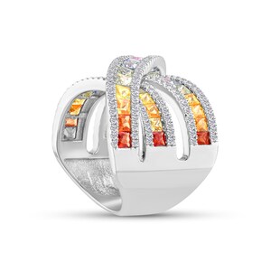 Princess Cut Rainbow Ring, Half Eternity Ring, Rainbow Half Eternity ...