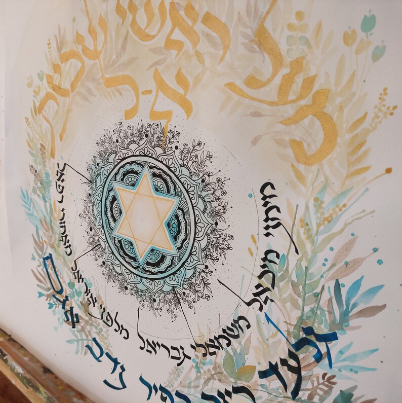 Jewish Art Hebrew Calligraphy Painting Angels Prayer | Etsy