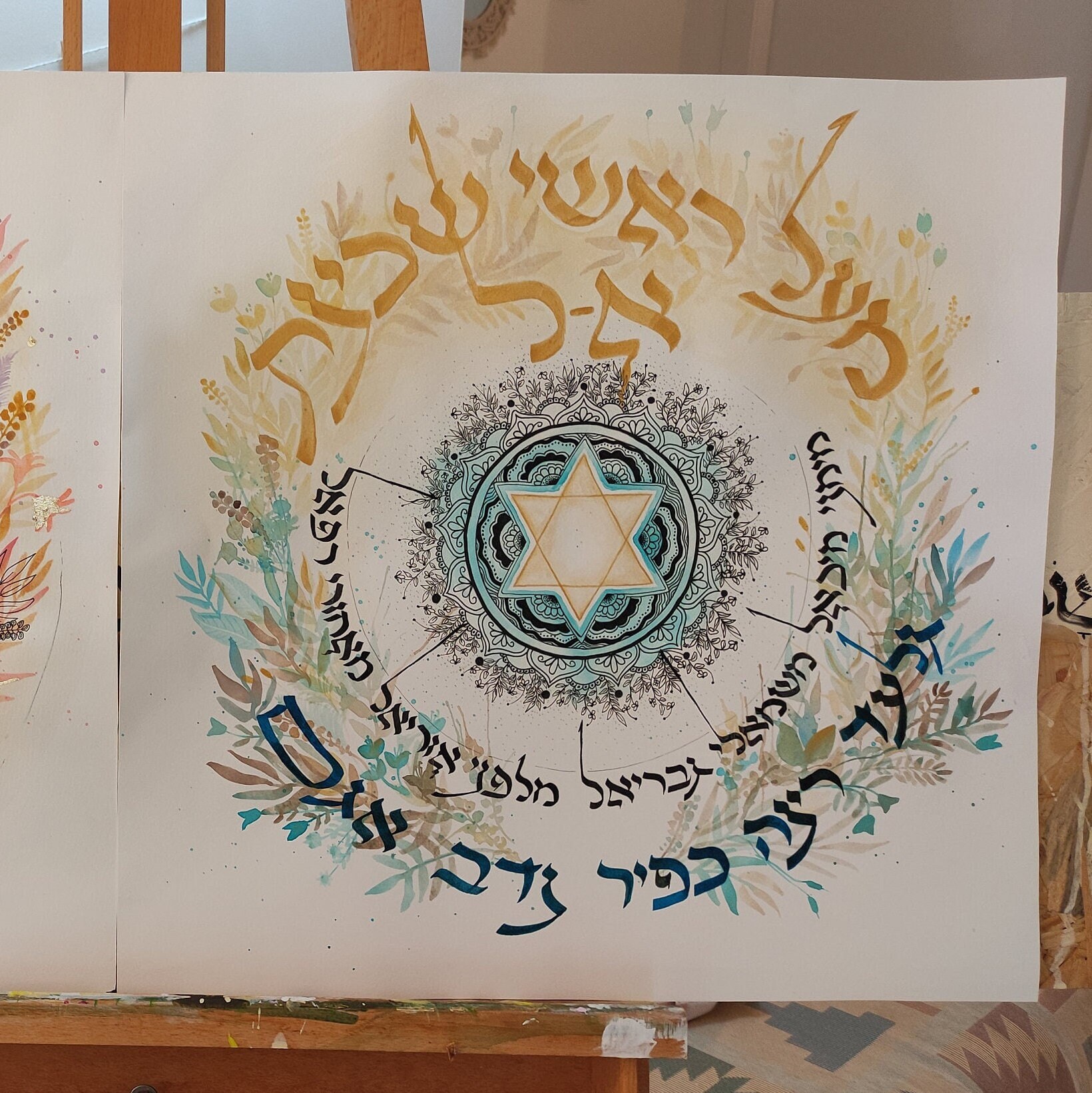 Jewish Art | Hebrew Calligraphy Painting | Angels Prayer | Torah Verses ...