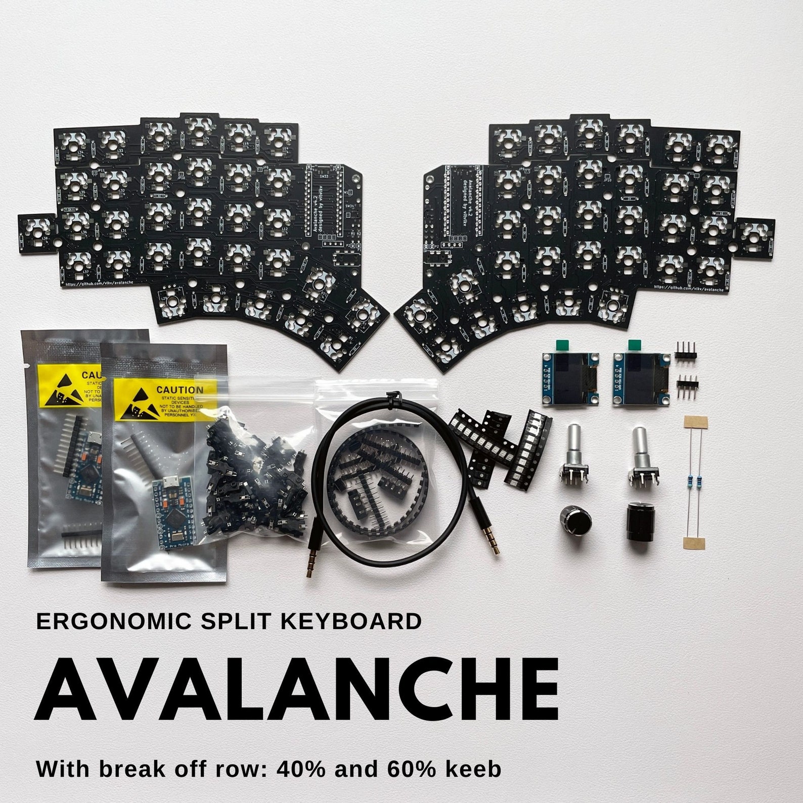 Avalanche V4 (v4.2) 40 or 60% Split Ergonomic Keyboard DIY Kit Free ...