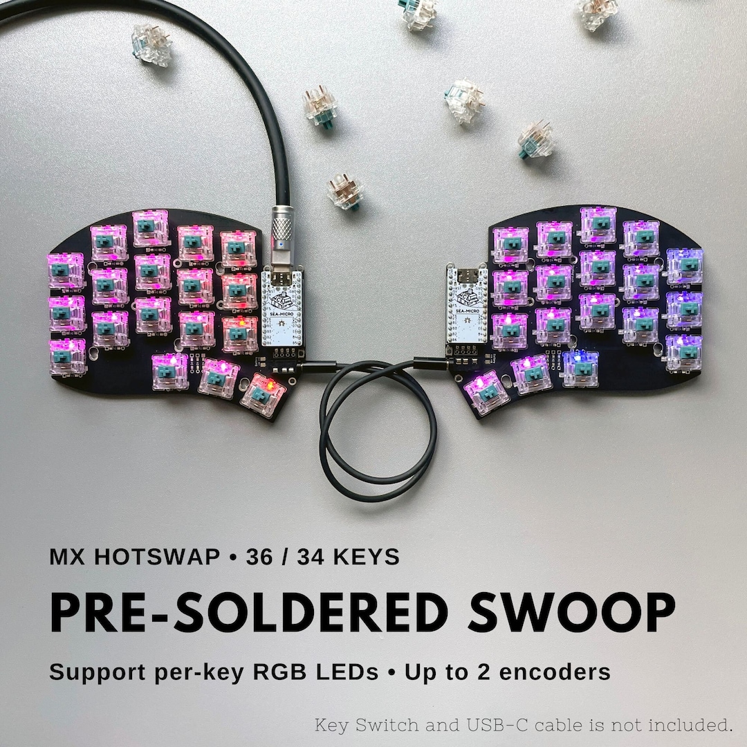 Pre-soldered Swoop Keyboard – MX Hotswap Split Keyboard, Support up to ...