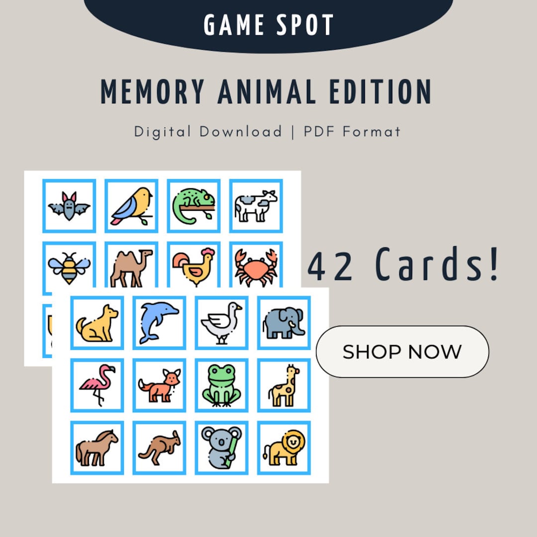Matching Game, Playing CARDS Deck, Downloadable Card, ANIMAL EDITION ...