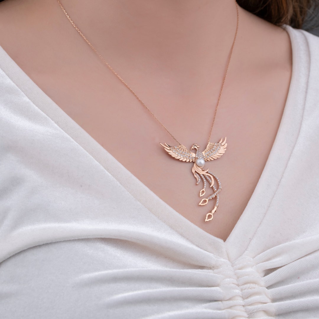Phoenix 925k Solid Silver Necklace • Simurgh Necklace • Pearl Necklace ...