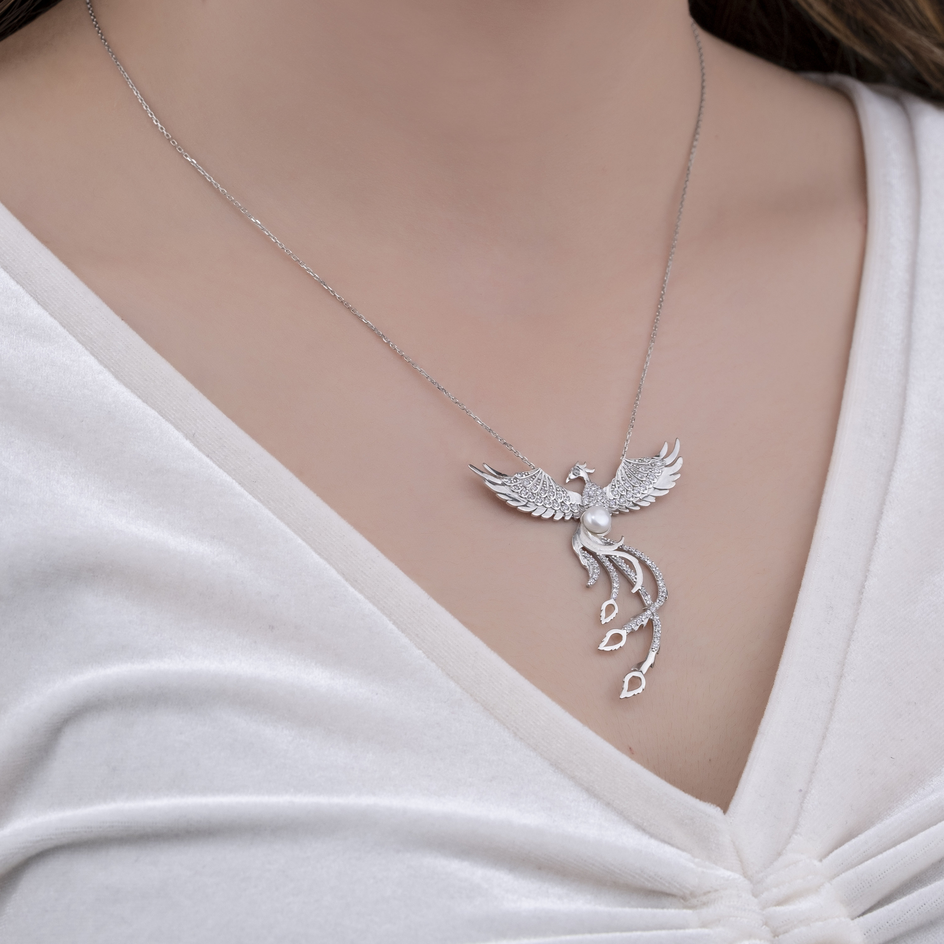 Phoenix 925k Solid Silver Necklace Simurgh Necklace Pearl | Etsy