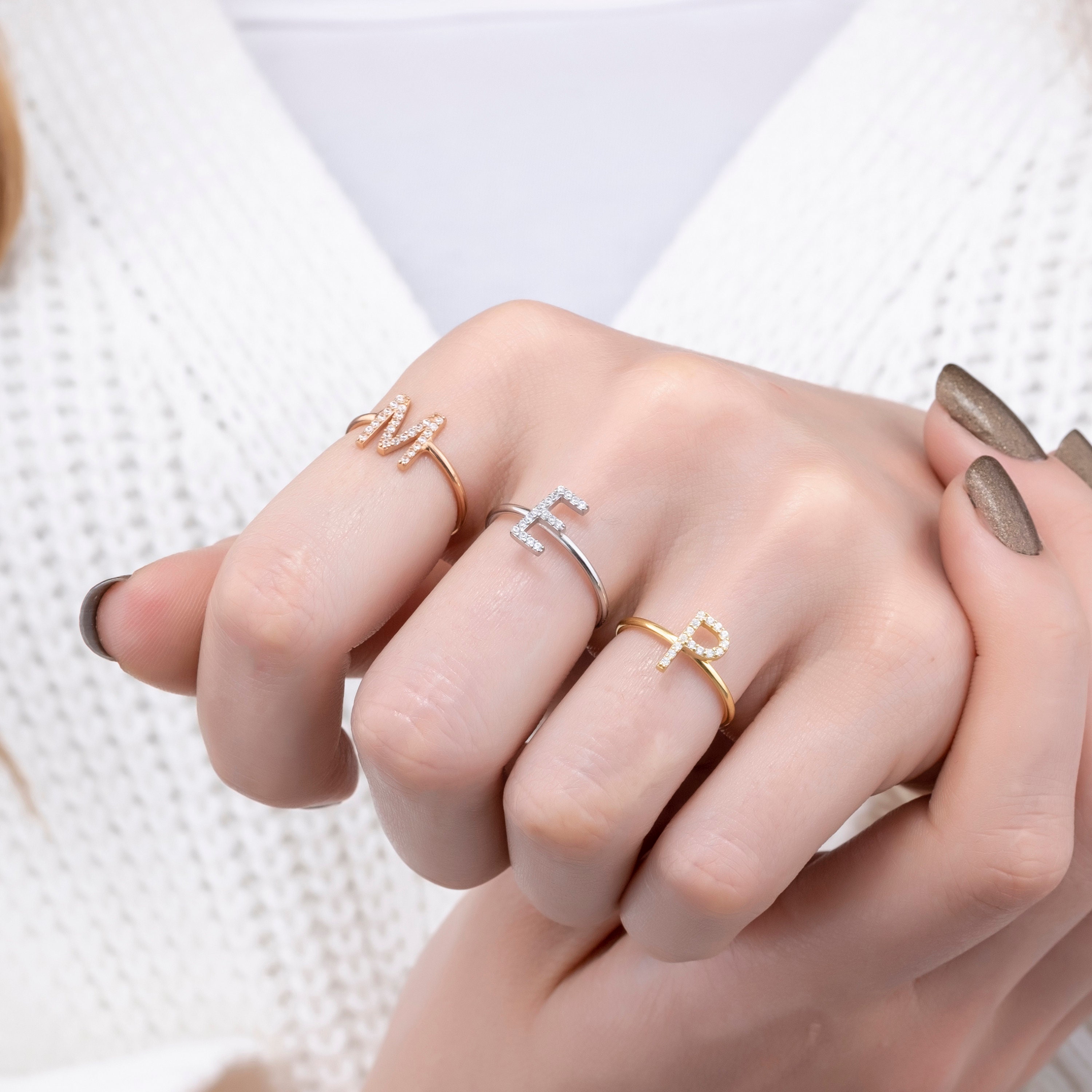 Dainty Initial Ring Custom Letter Ring in Sterling Silver | Etsy