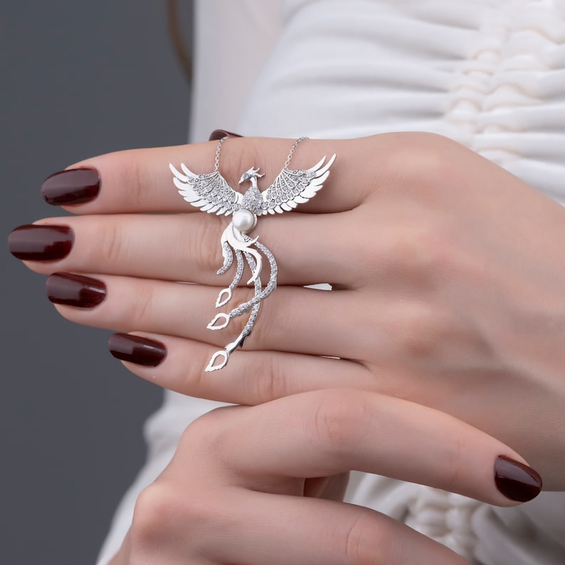 Phoenix 925k Solid Silver Necklace Simurgh Necklace Pearl - Etsy