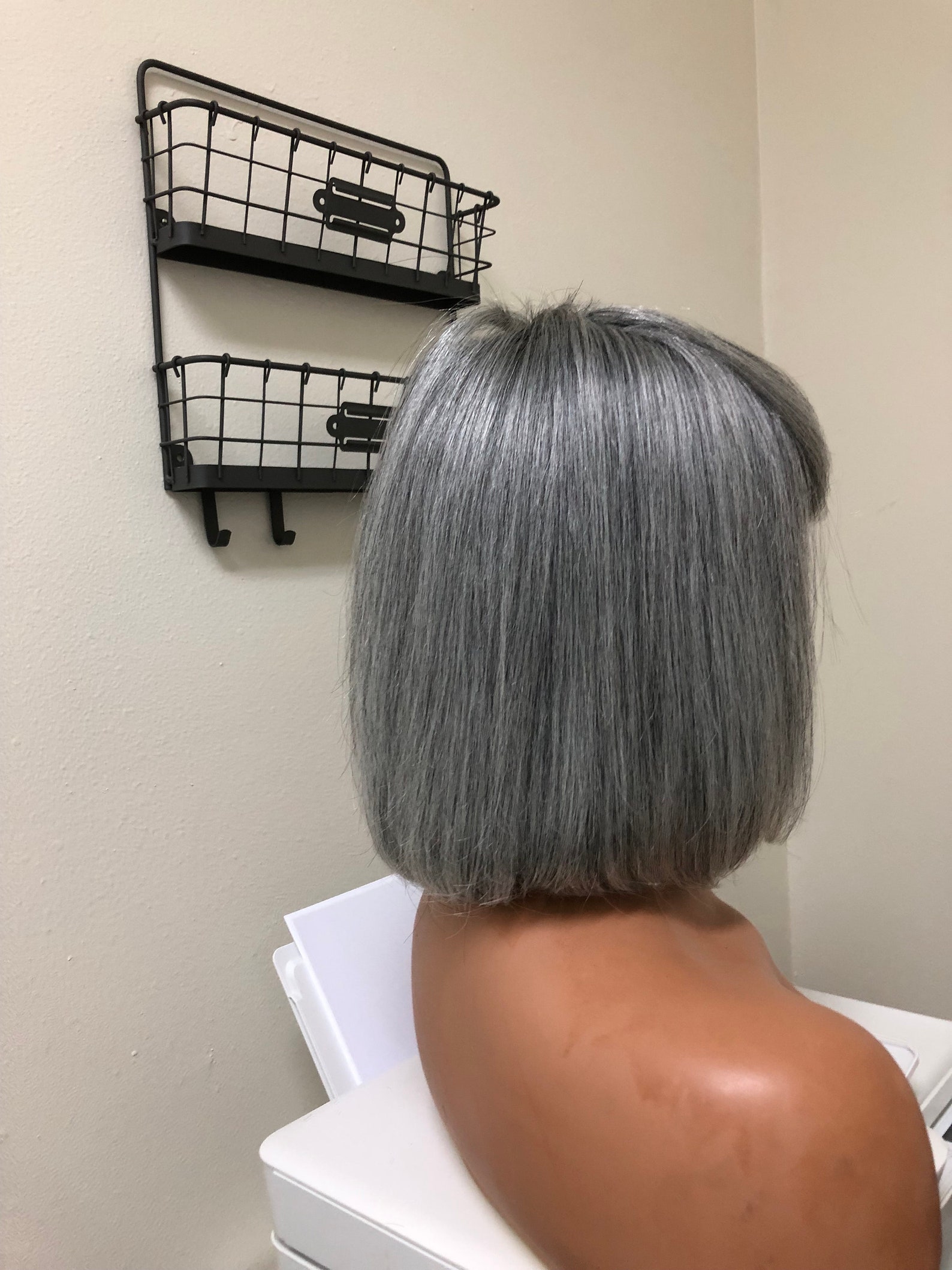 Connie, Feathered Bumped Bob Wig, 100% Remy Hair Wig, Silver / Gray ...
