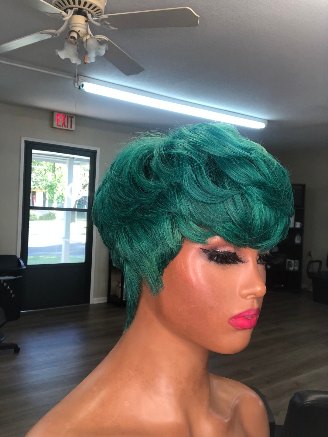 Short Light Emerald Green Pixie Wig 100% Remi Hair - Etsy