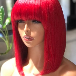 Short Red Bob Wig W/ Bang - Etsy