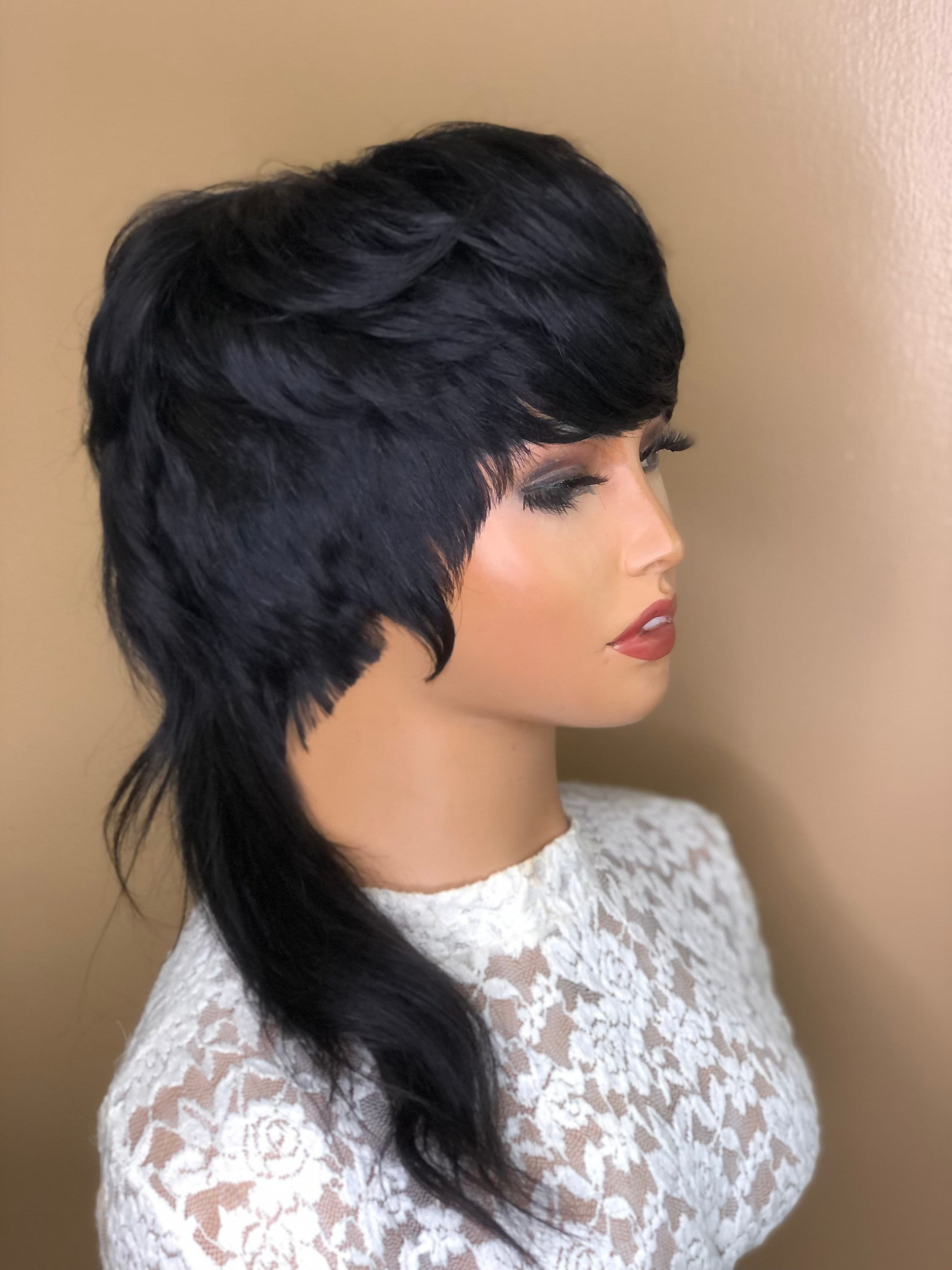 16 Black Mohawk Mullet Human Hair Wig - Etsy