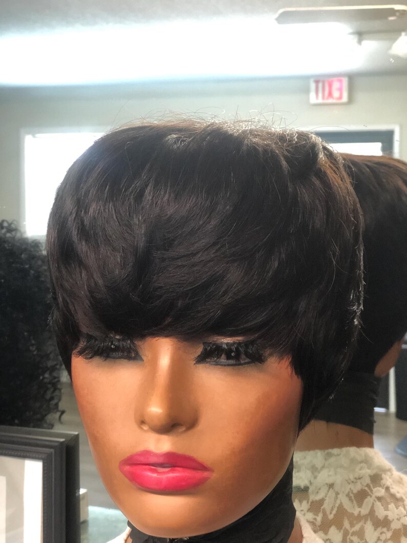 Short Human Hair/ Natural Brown/ Pixie Wig Unit/ Short Hair Pixie Cut ...