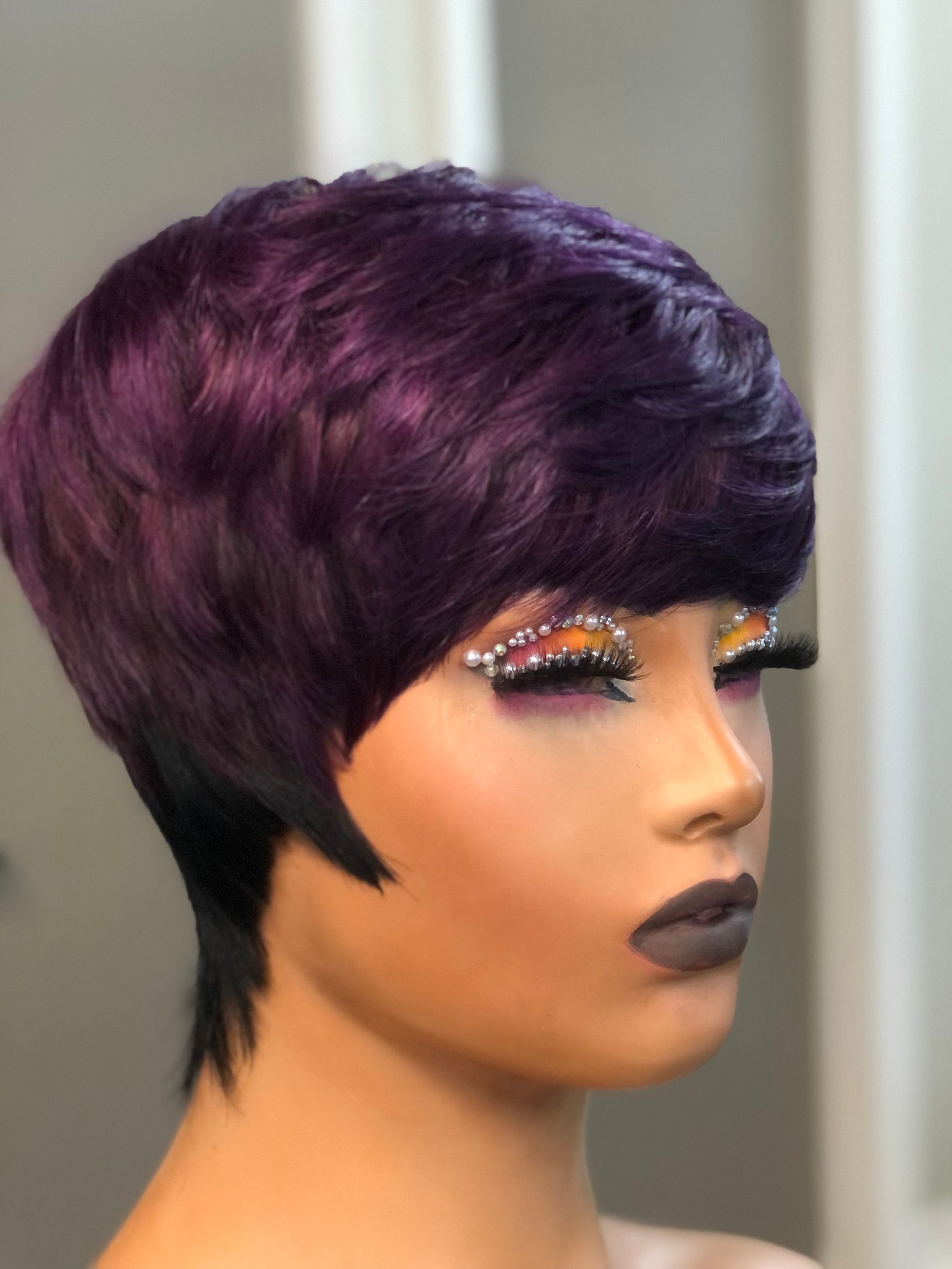 Purple Short Pixie Cut Human Hair Wig - Etsy