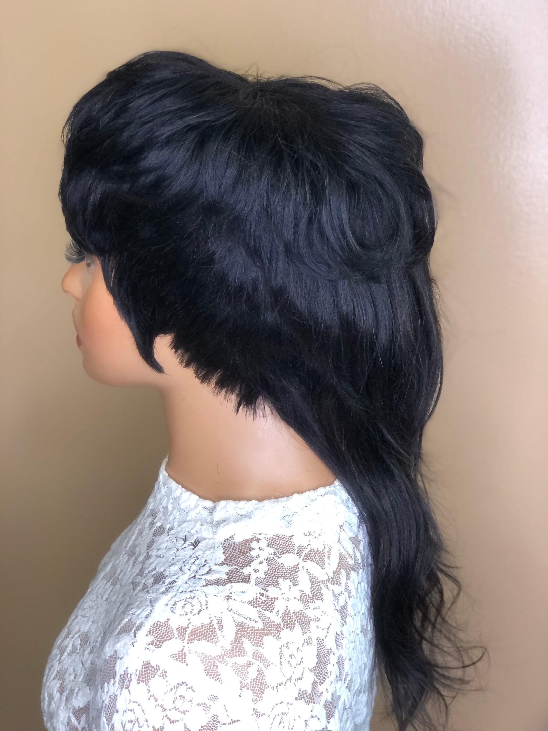 16 “ Black Mohawk Mullet Human Hair Wig - Etsy