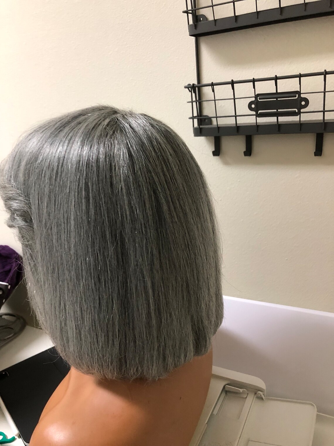 Connie, Feathered Bumped Bob Wig, 100% Remy Hair Wig, Silver / Gray ...