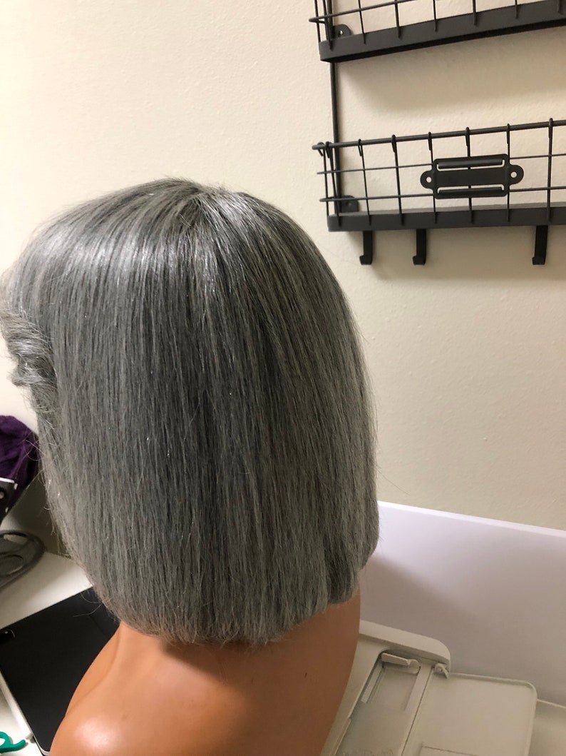 Connie, Feathered Bumped Bob Wig, 100% Remy Hair Wig, Silver / Gray ...