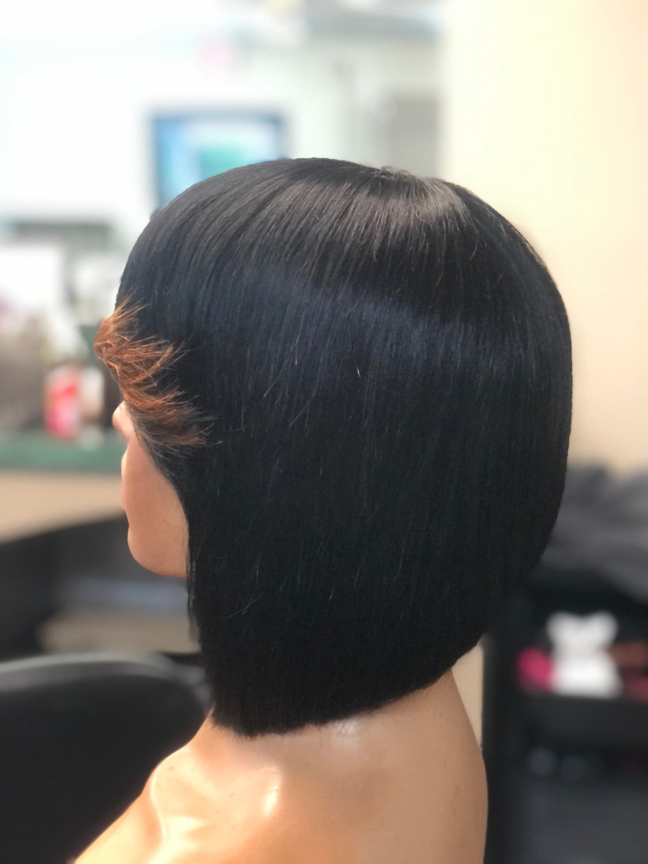 Lisa, Feathered Bumped Bob Wig, 100% Human Hair Wig, Black Hair With ...