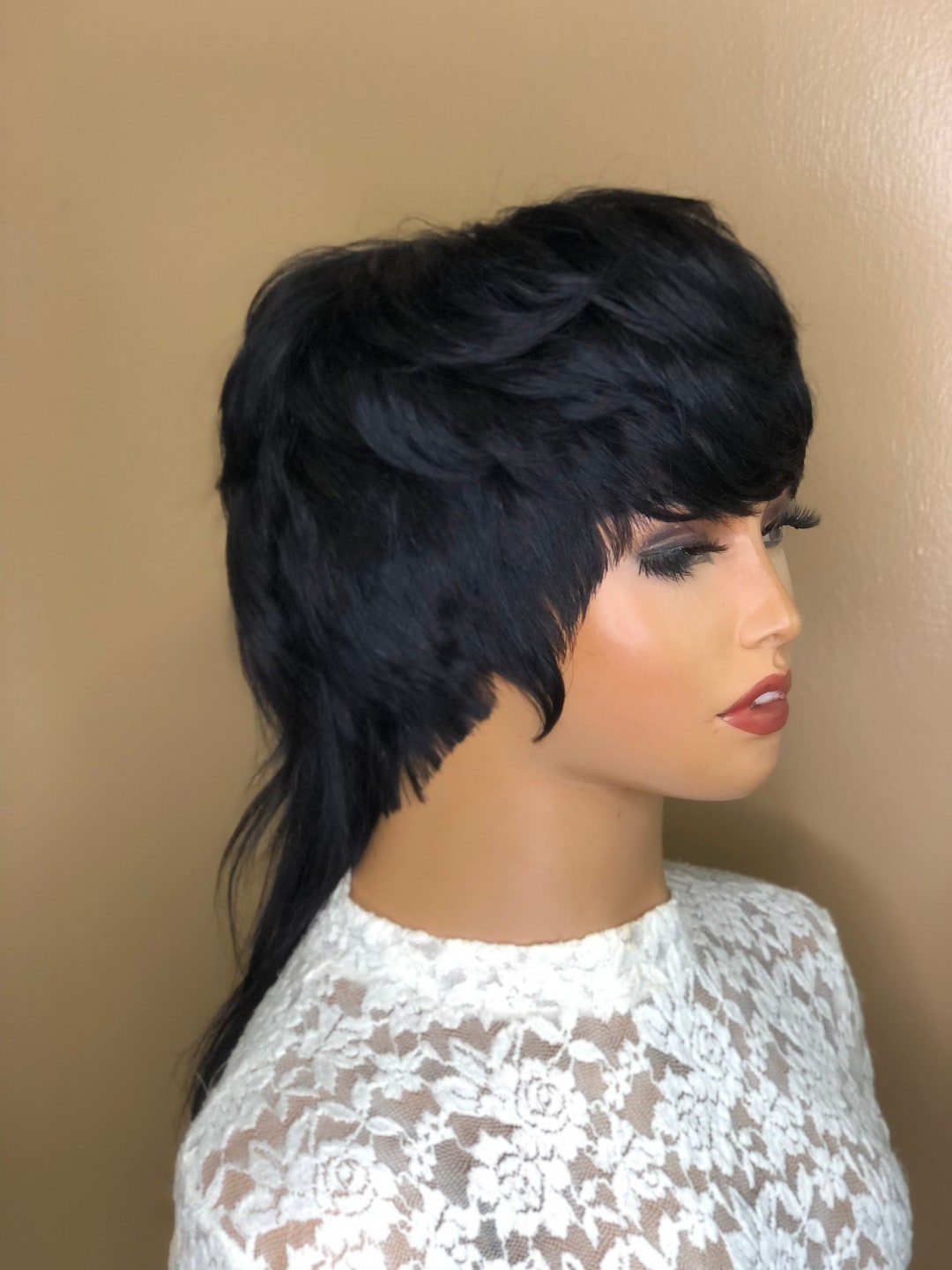 16 Black Mohawk Mullet Human Hair Wig - Etsy