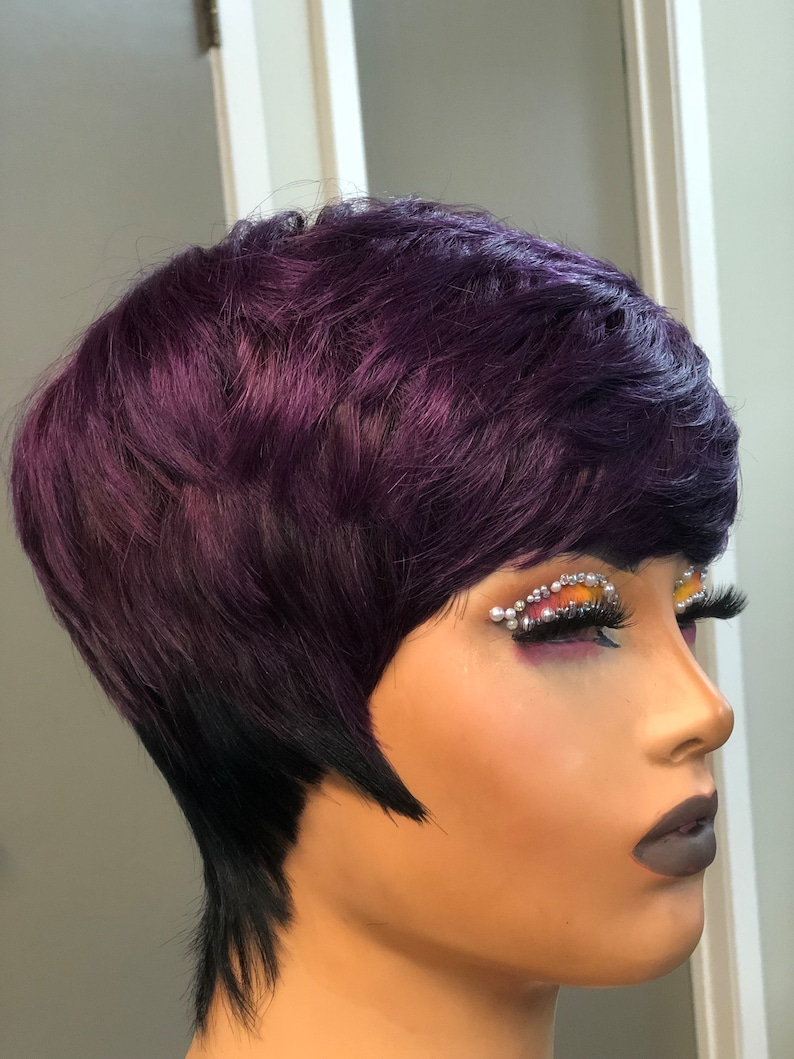 Purple Short Pixie Cut Human Hair Wig - Etsy