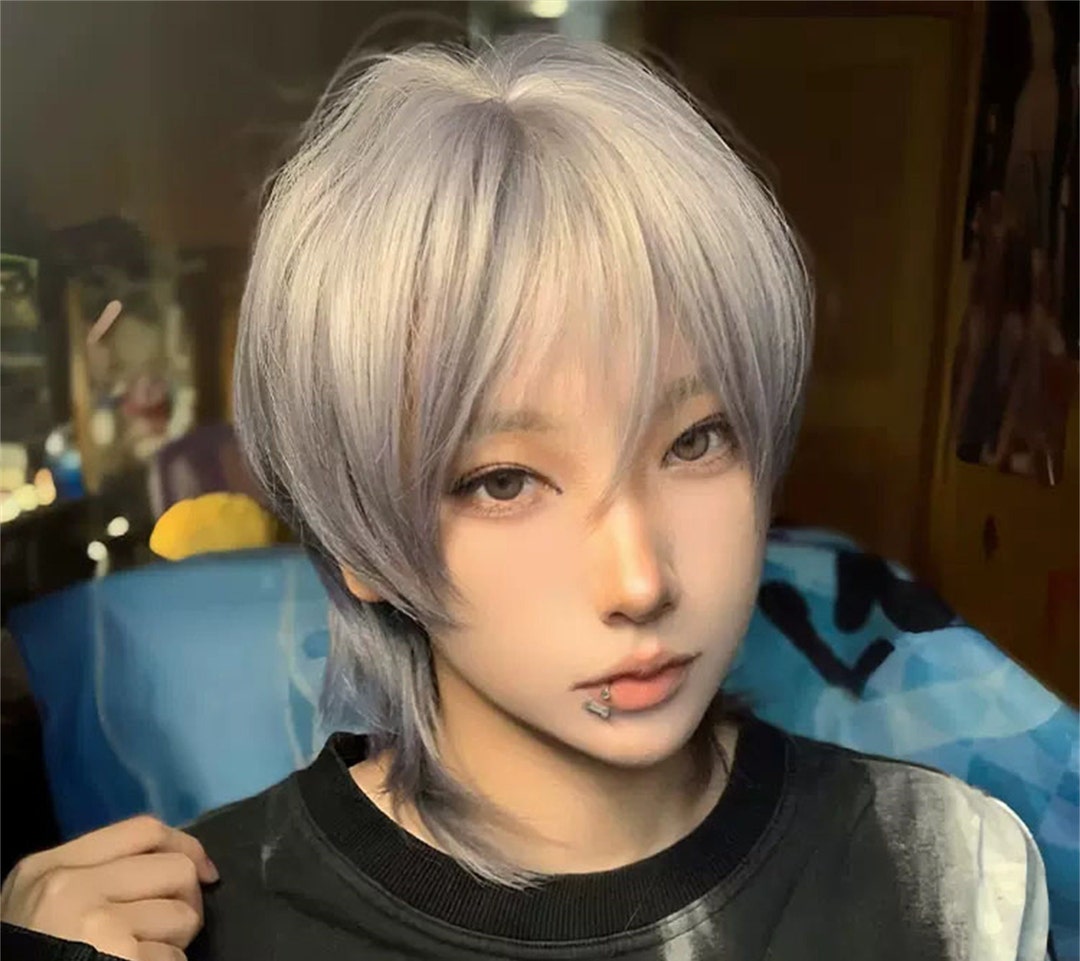 Silver Gradient Gray Purple Mullet Wig With Bangs, Cool Silver ...