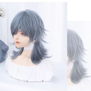 Ice Blue Mullet Wig With Bangs, Light Blue Irregular Length Wig, Men's ...