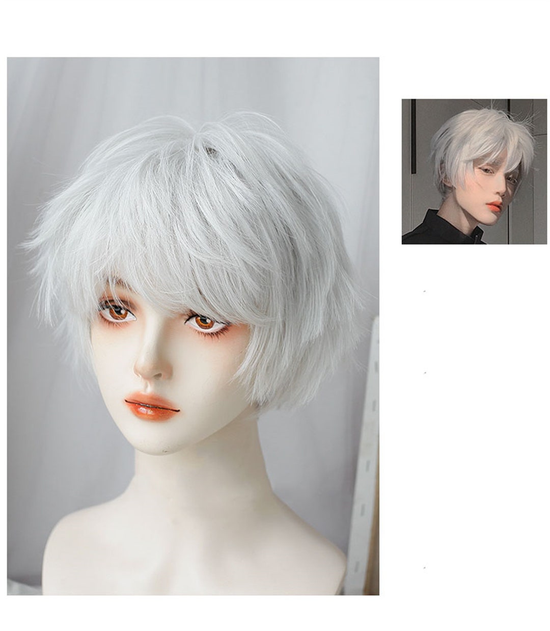 Silver White Short Wig, Girl Short Wig, Men's White Wig, Cool Short Wig ...