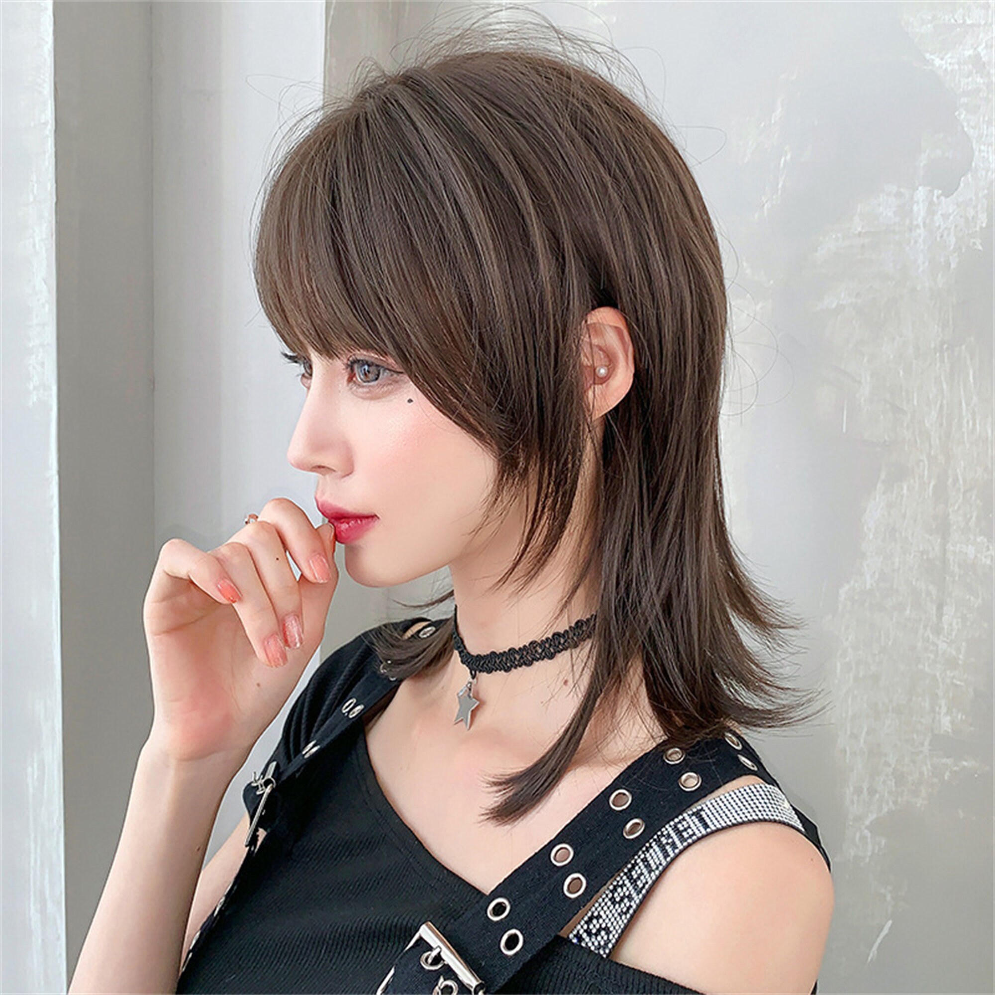 Black Brown Mullet Wig Irregular Fluffy Short Wig Short - Etsy