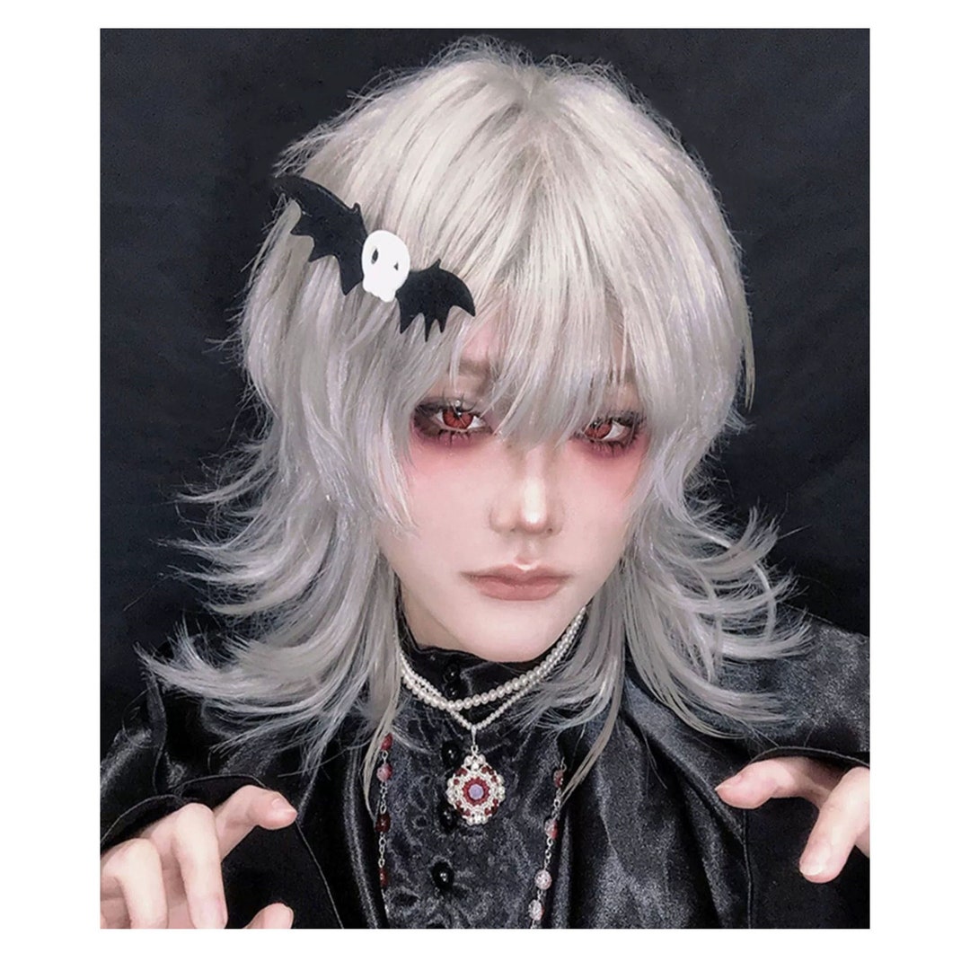 Silver White Mullet Wig, Cool White Irregular Length Wig, Men's Silver ...