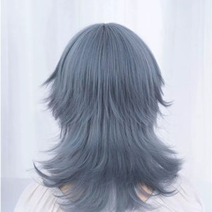 Ice Blue Mullet Wig With Bangs, Light Blue Irregular Length Wig, Men's ...