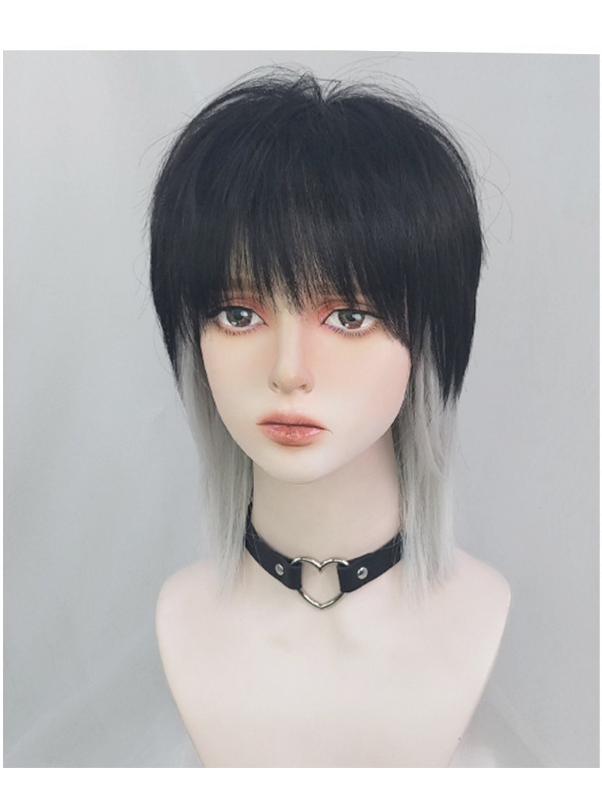 Black and White Gradient Mullet Wig Black White Irregular - Etsy