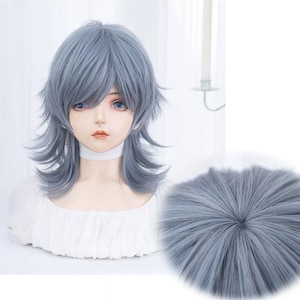 Ice Blue Mullet Wig With Bangs, Light Blue Irregular Length Wig, Men's ...