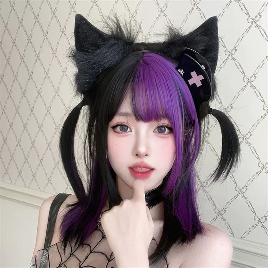 Y2K Black Purple Straight Wig With Bangs Cool Black Purple - Etsy