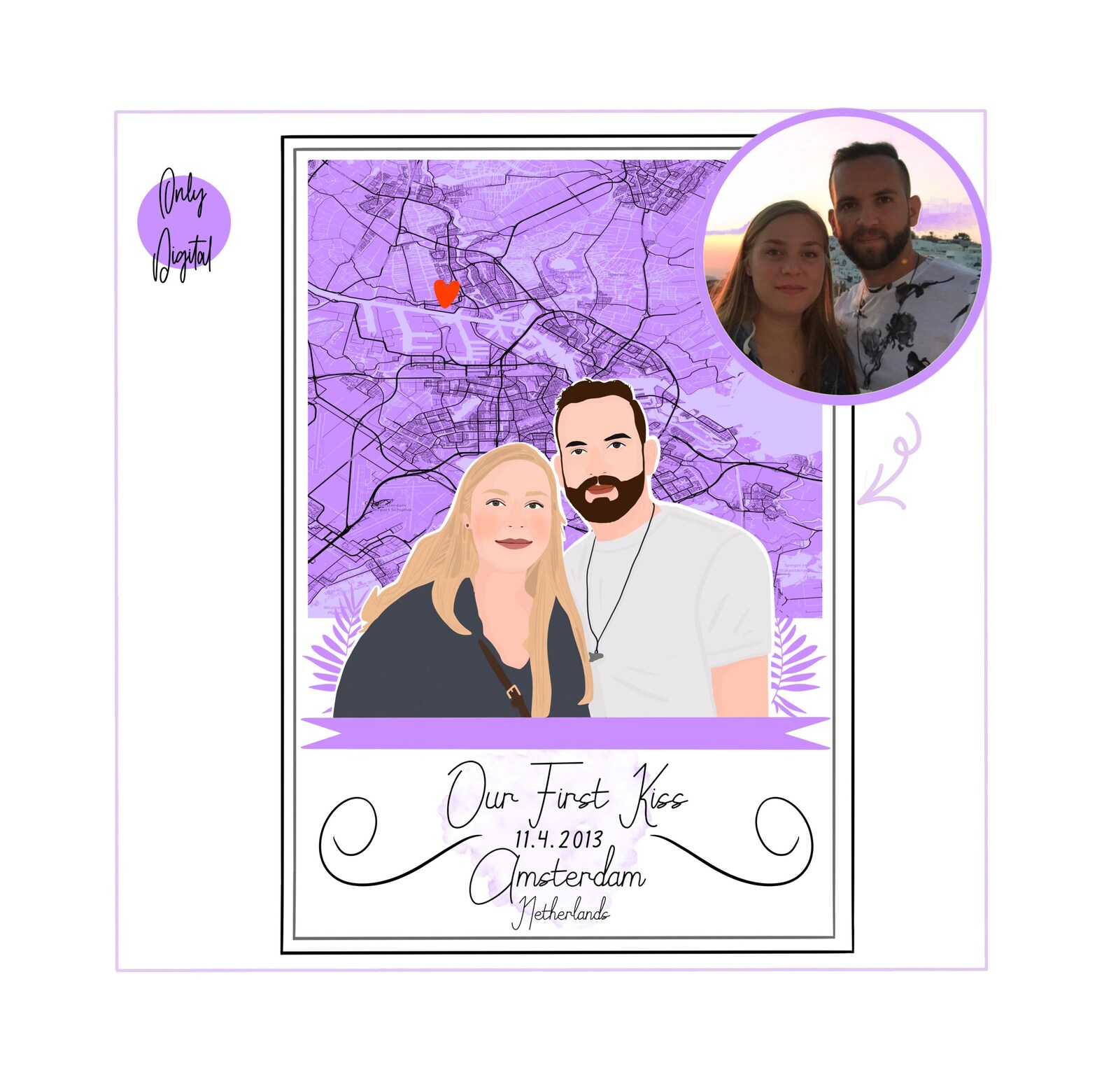 Custom Portrait With Custom City Map Couple Illustration Map Etsy 2573
