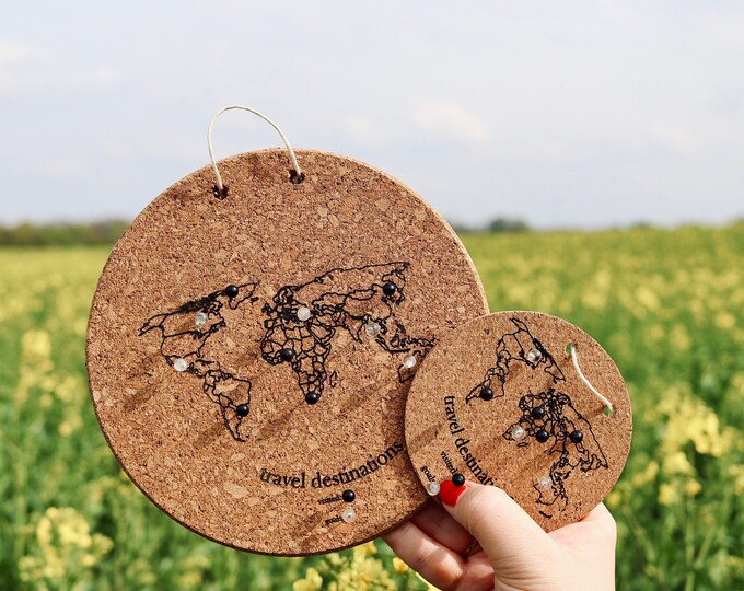 CORK WORLD MAP I Pinboard Personalized Round Deco World Travel Bucket ...