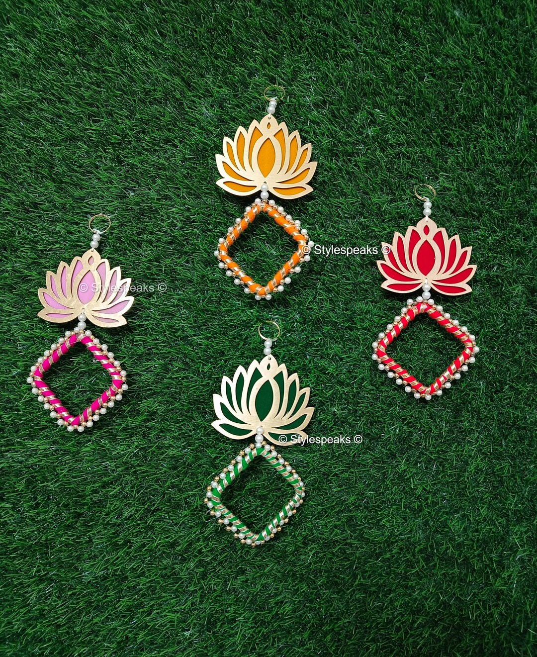 Colorful MDF Wood Lotus Hangings Perfect for Ganpati Pooja, Weddings ...