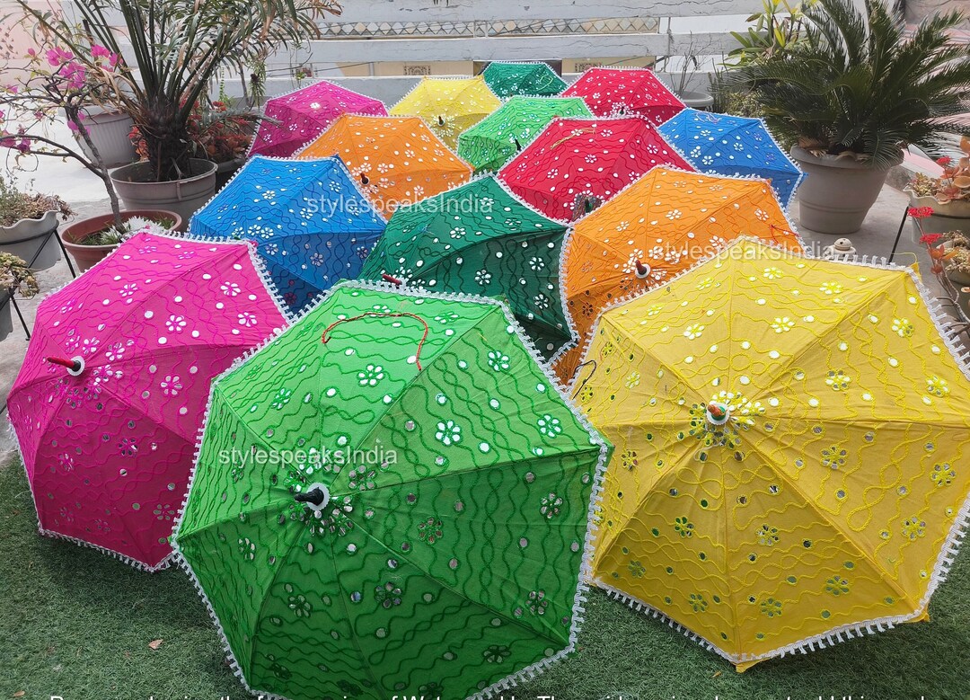 Cotton Fabric Umbrella,mirror Work Multi Color Parasol,sunshade,trendy ...