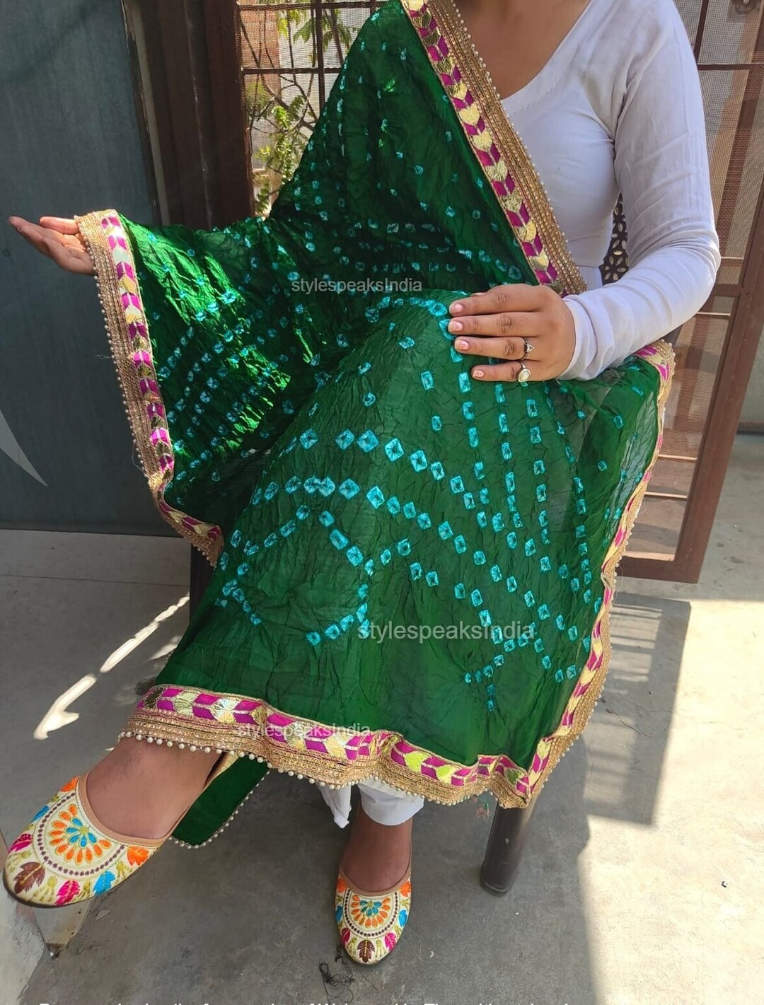 Jaipuri Bandhani Dupatta Assorted Art Silk With Gotta Patti Lace on All ...