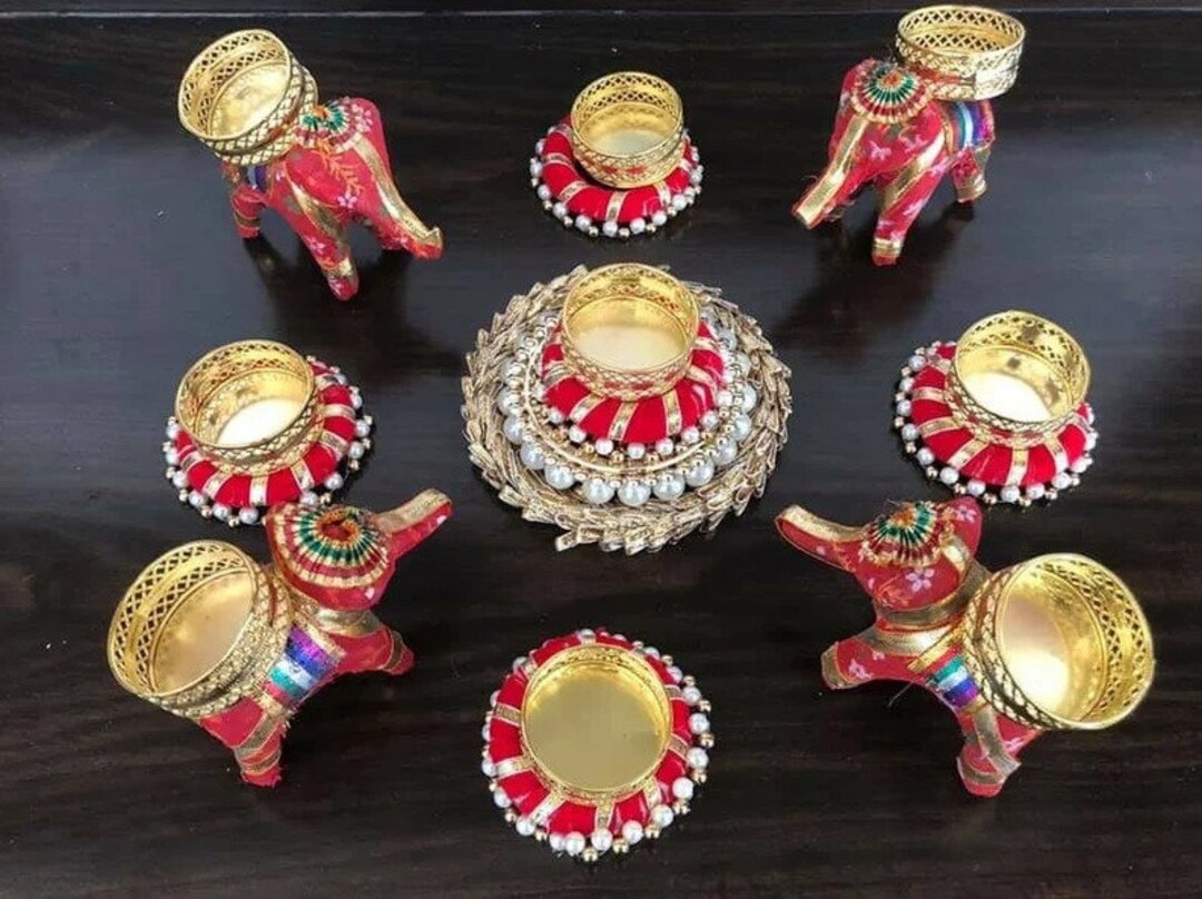 Rangoli Set With Elephant Tealight Candle Holder Festive Home - Etsy