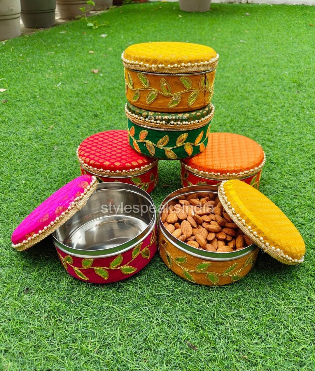 Ganpati Laddoo Steel Box, 250/500 Gram Bulk Decorative Steel Boxes, Indian Wedding Haldi Favor ...