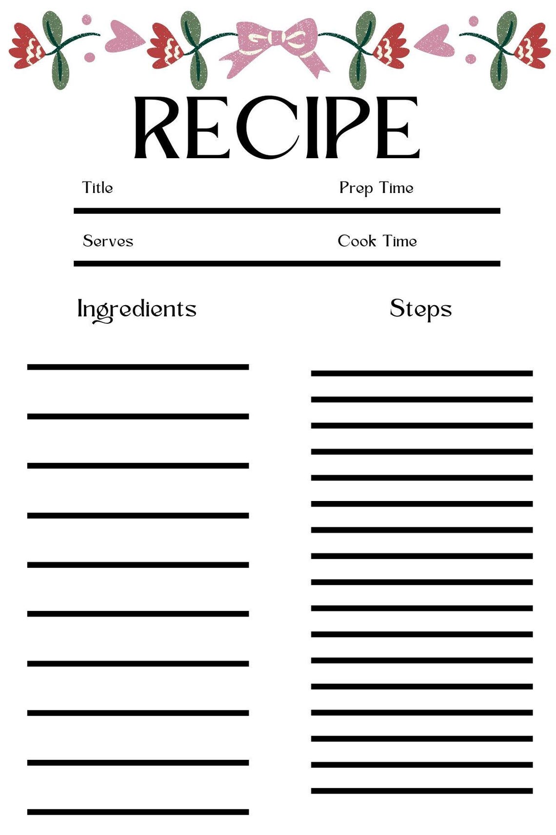 Printable Recipe Cards (pack of 5) - Etsy