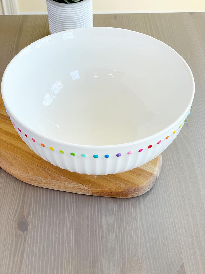SERVING BOWL Rainbow Polka Dot Salad Ceramic Bowl | Chippy Bits, Home ...