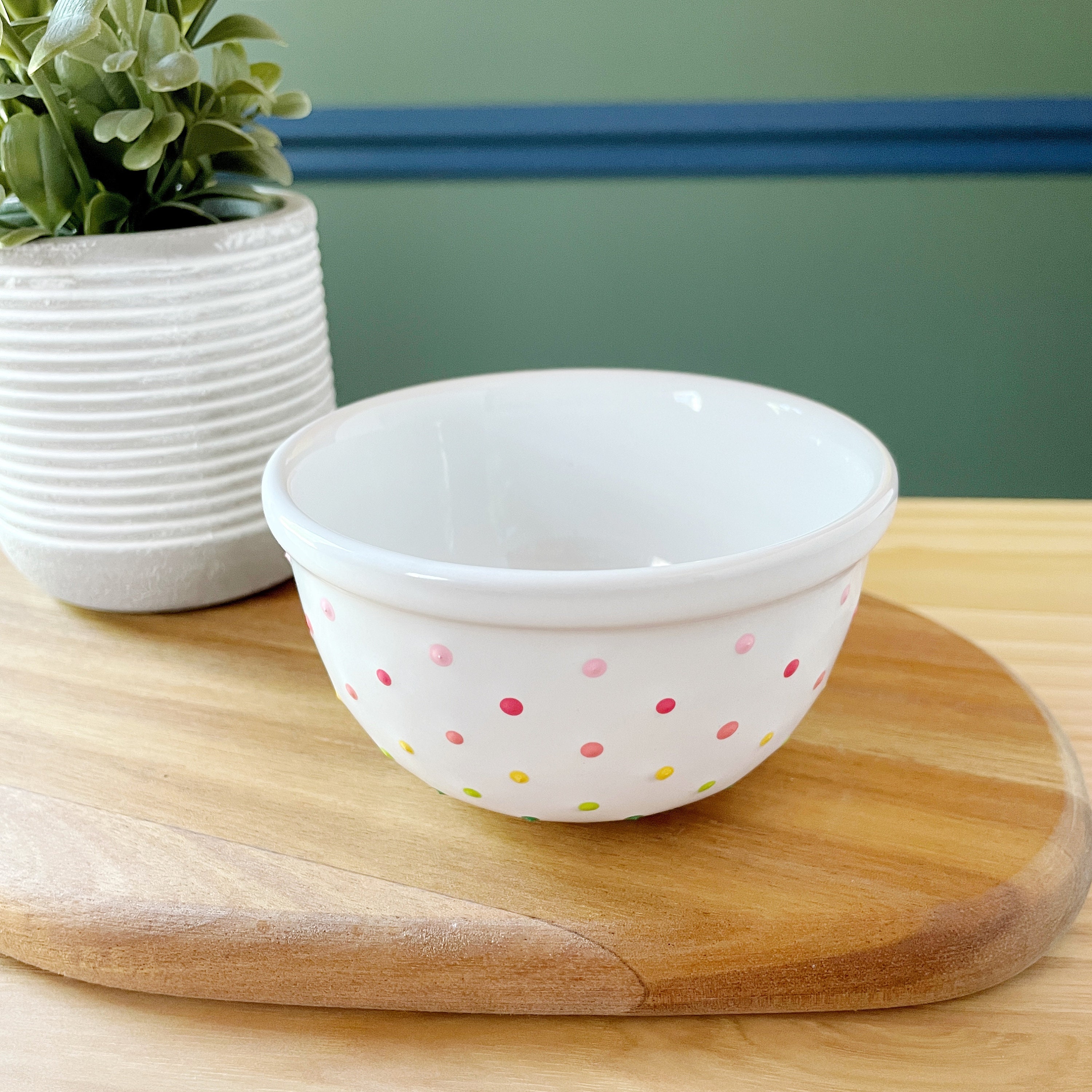 DOTTIE BOWL Rainbow Polka Dots Ceramic Decor Bowl Dish Chippy Bits ...