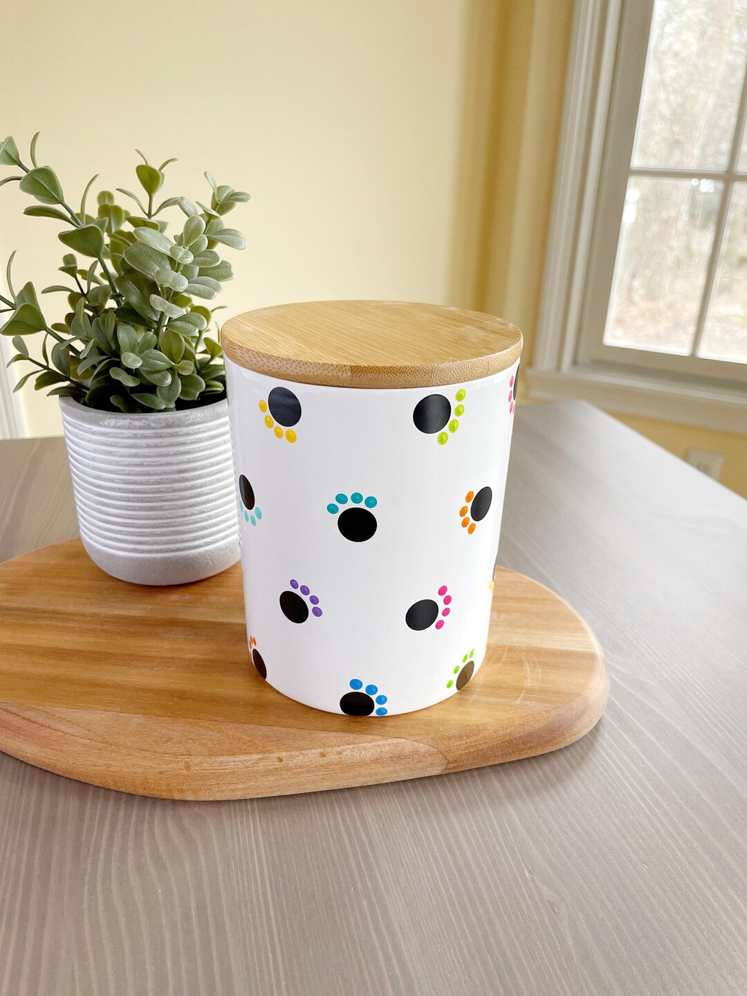 SMALL DOG TREATS Rainbow Polka Dot Ceramic Canister | Chippy Bits, Home ...