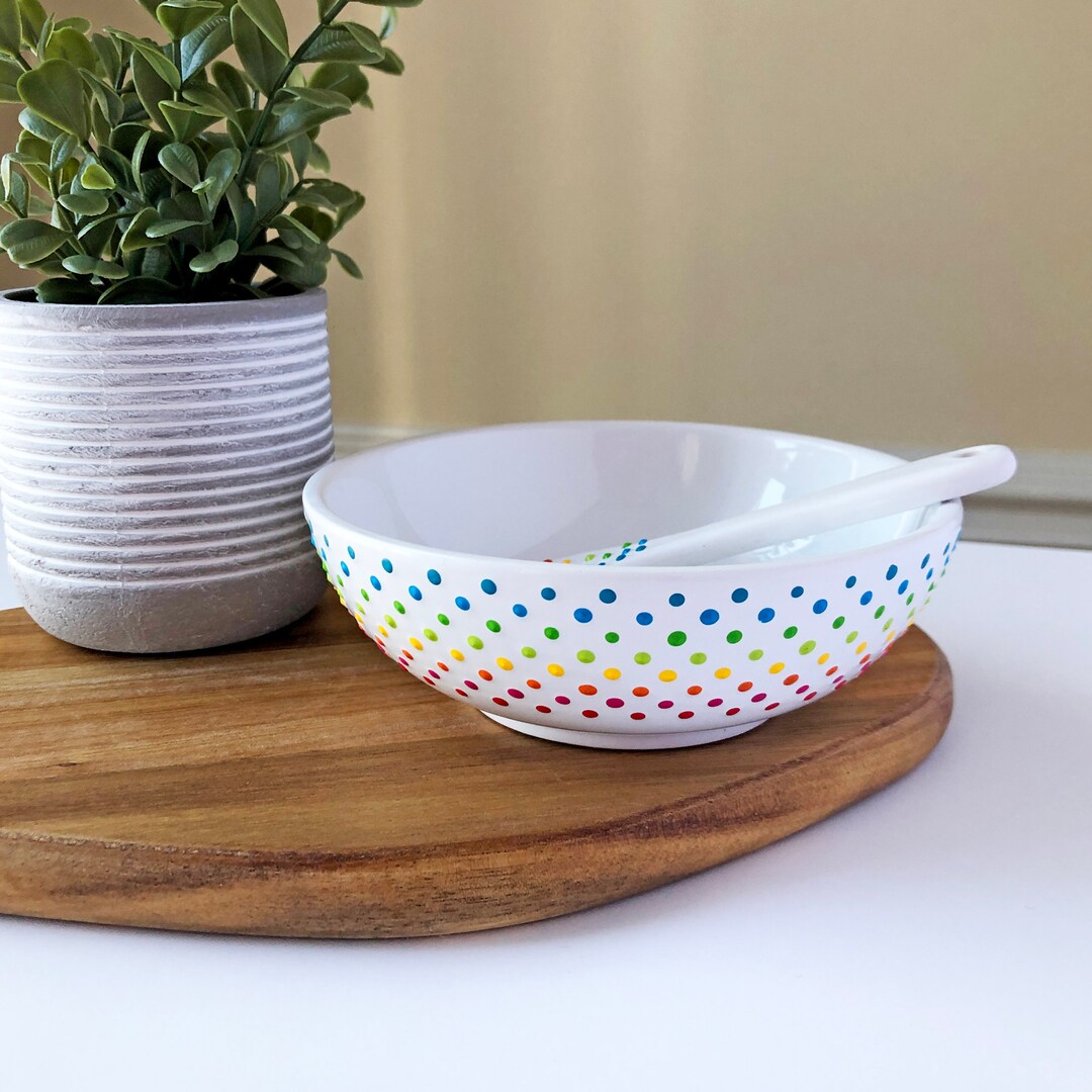 BOWL AND SPOON Rainbow Polka Dot Candy Dish Ceramic Bowl | Chippy Bits ...