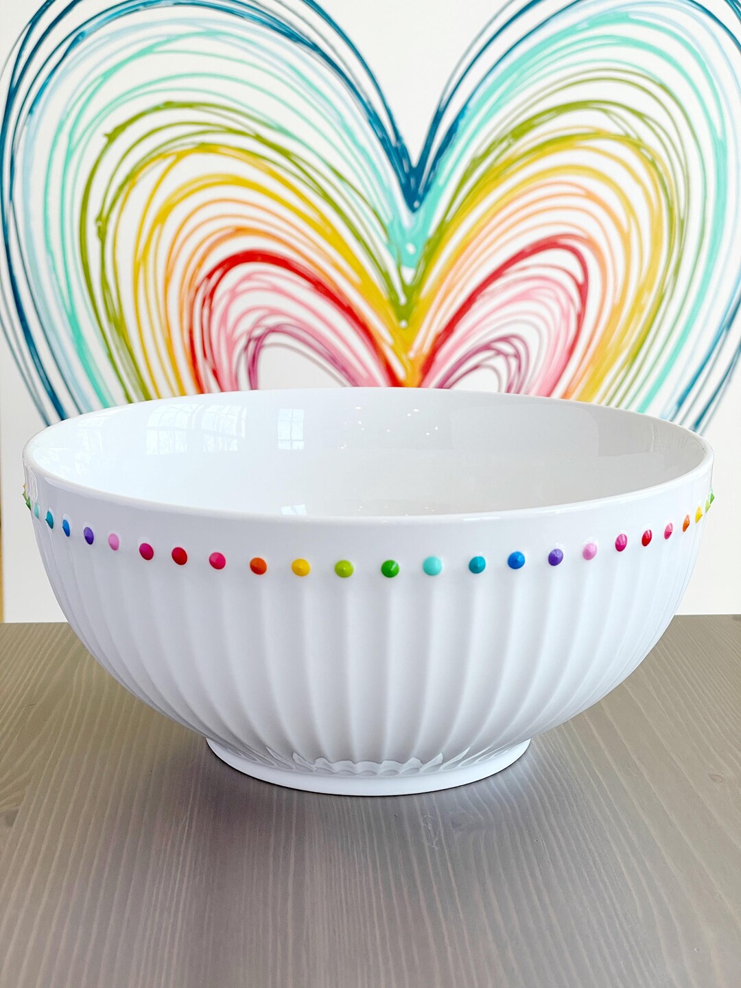 SERVING BOWL Rainbow Polka Dot Salad Ceramic Bowl | Chippy Bits, Home ...