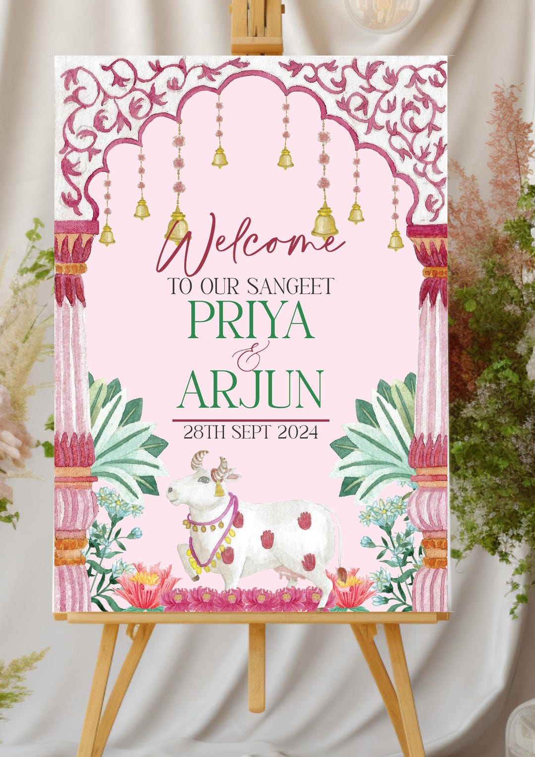 Indian Traditional Wedding/events Welcome Sign Pink and Green Theme - Etsy