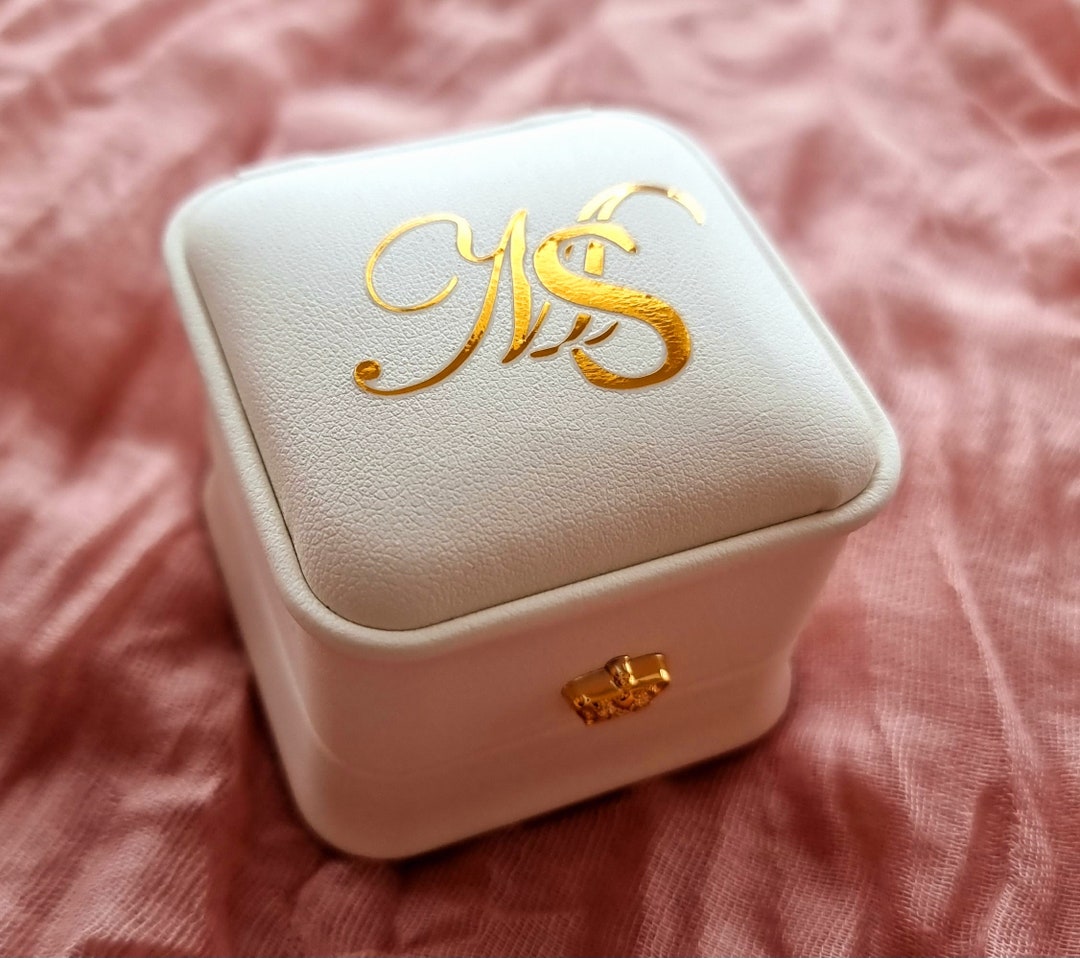 Personalised Luxury PU Leather Ring Box, Square Jewellery Box ...